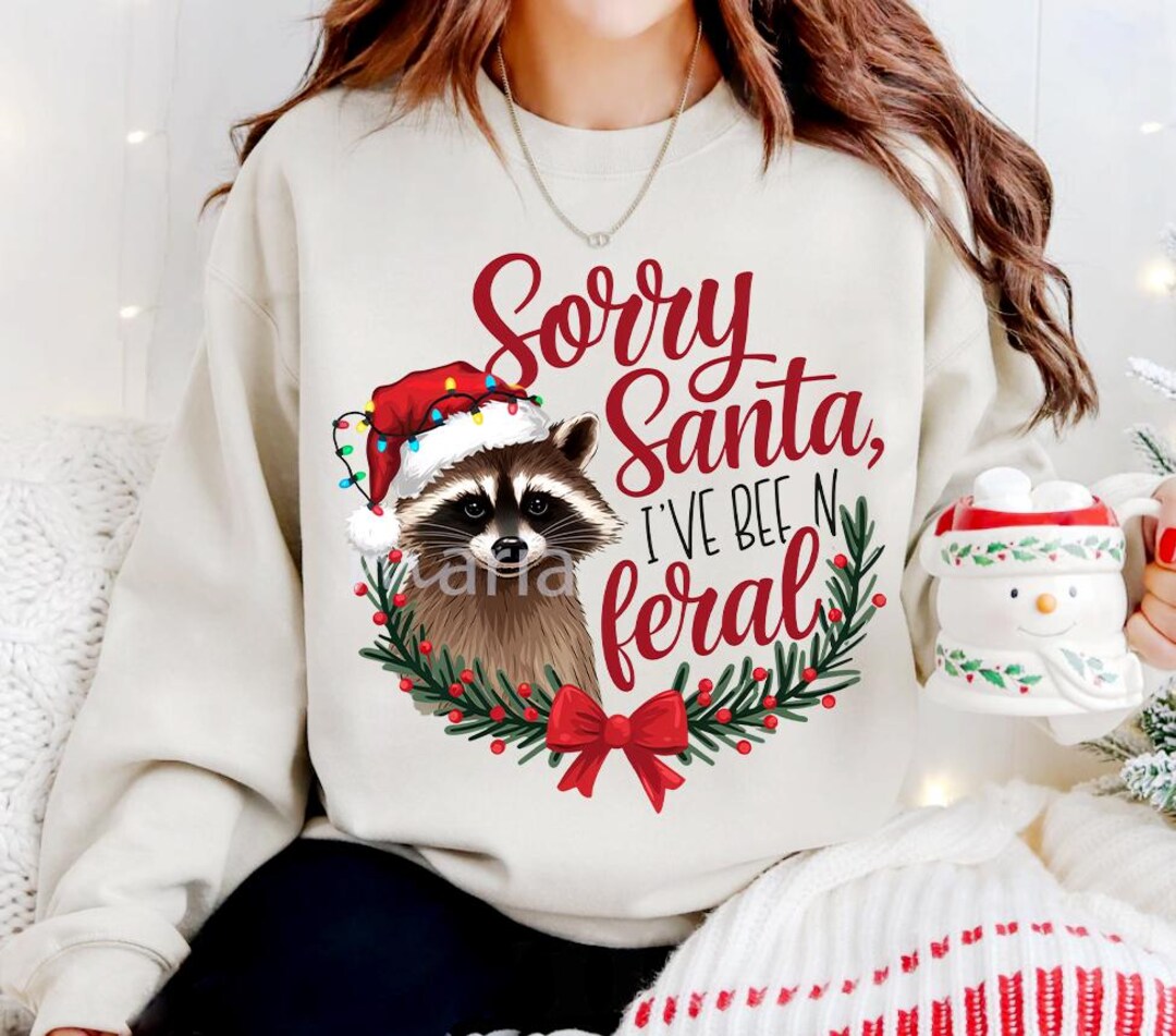 Sorry Santa I've Been Feral PNG, Funny Raccoon Santa Claus Png, Vintage ...