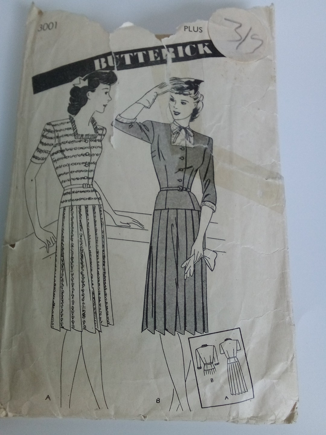 TLC - 1940s Dress - Butterick 3001 - Vintage Sewing Pattern - Etsy