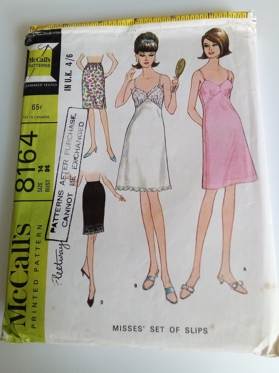 TLC 1965 Slip 34 Bust Mccall's 8164 Vintage Sewing Pattern - Etsy