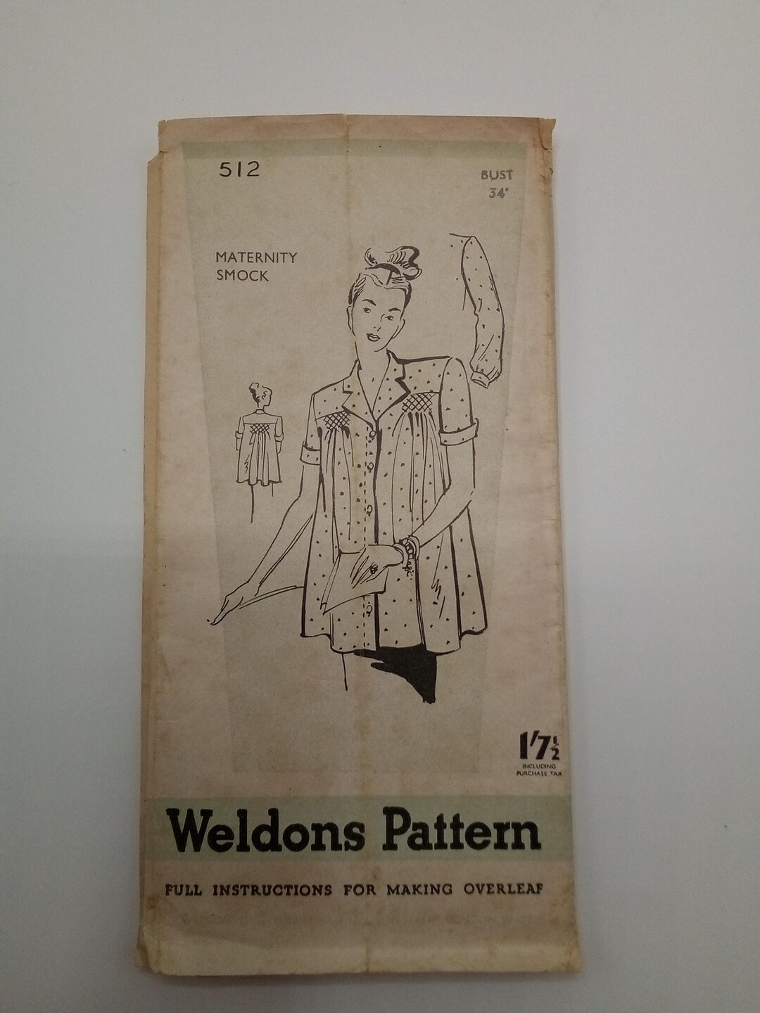 1940s Maternity Smock - 34" Bust - Weldons 512 - Vintage Sewing Pattern ...