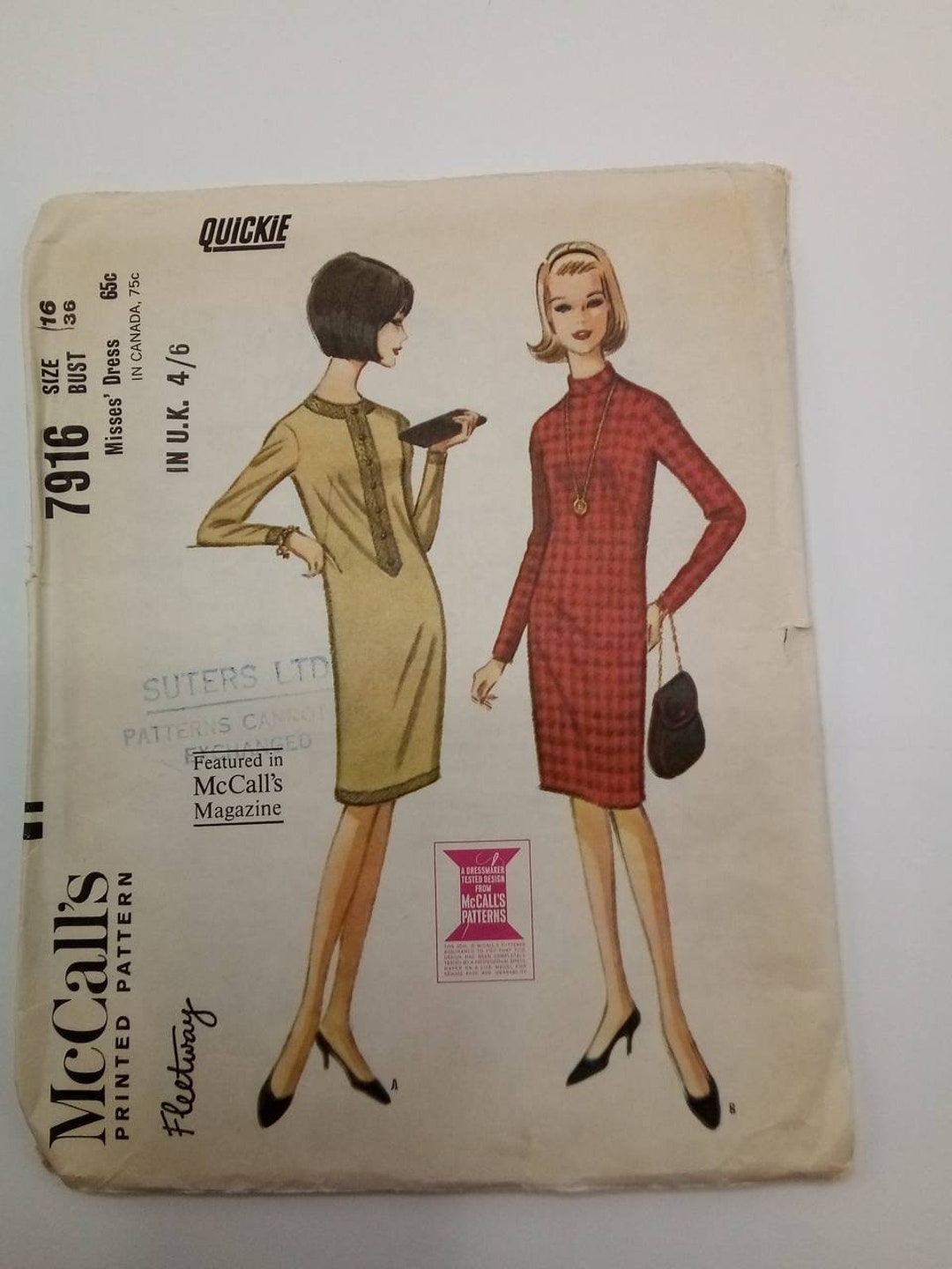 1965 Dress - 36" Bust - Mccall's 7916 - Vintage Sewing Pattern - Etsy