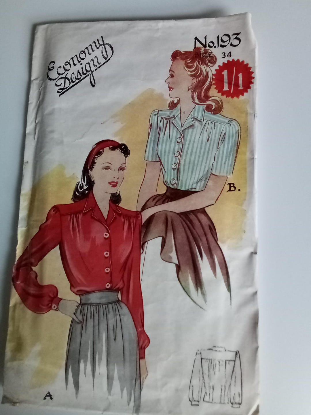 TLC - 1940s Blouse - 34" Bust - Economy Design 193 - Vintage Sewing ...