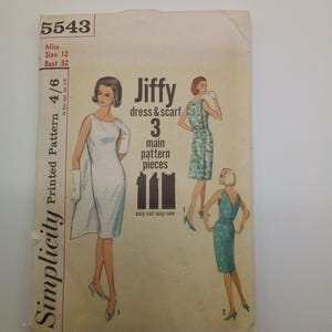 1964 Dress & Scarf - 32" Bust - Simplicity 5543 - Vintage Sewing ...