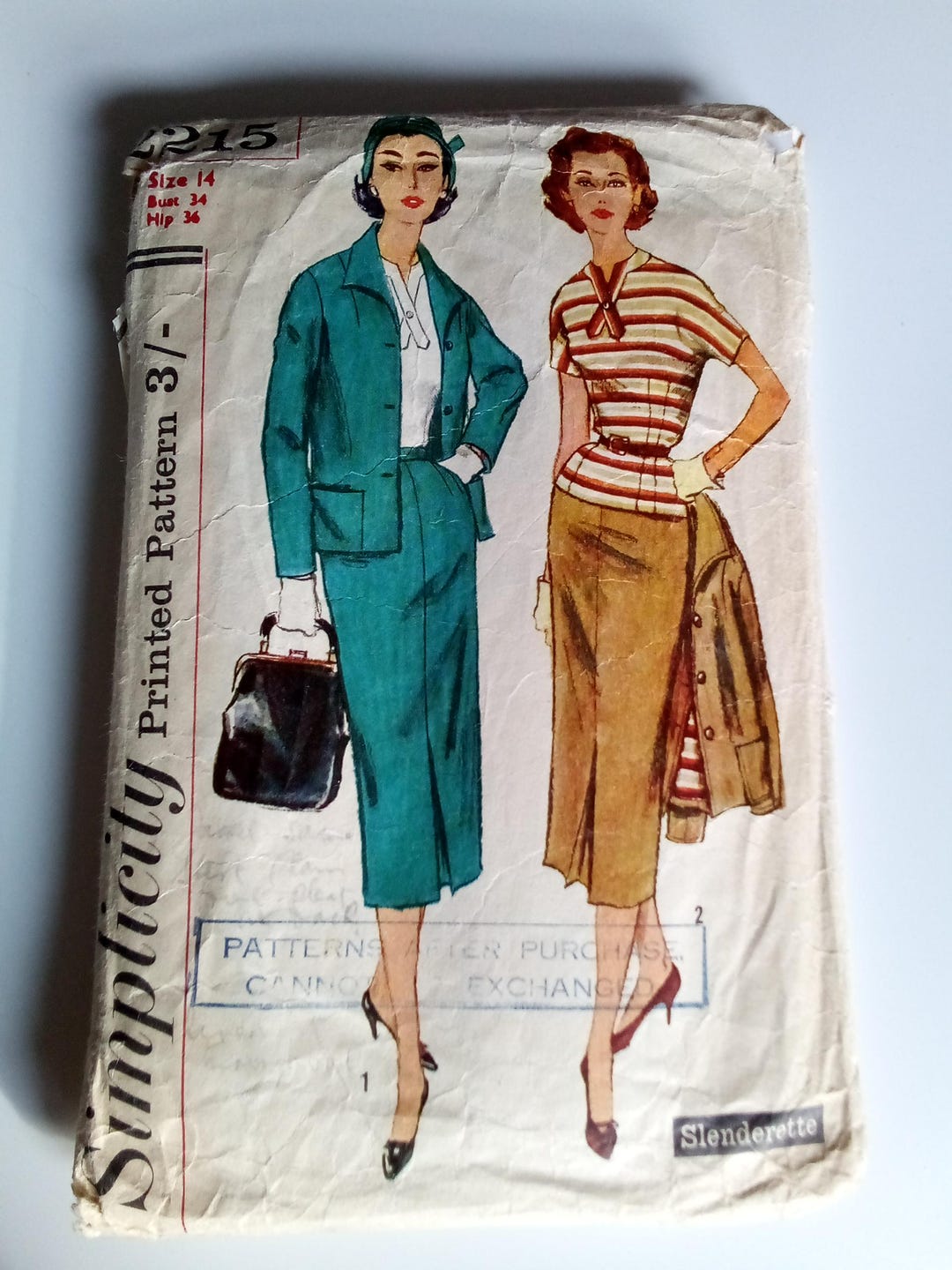 1950s Three-piece Suit - 34" Bust - Simplicity 2215 - Vintage Sewing ...