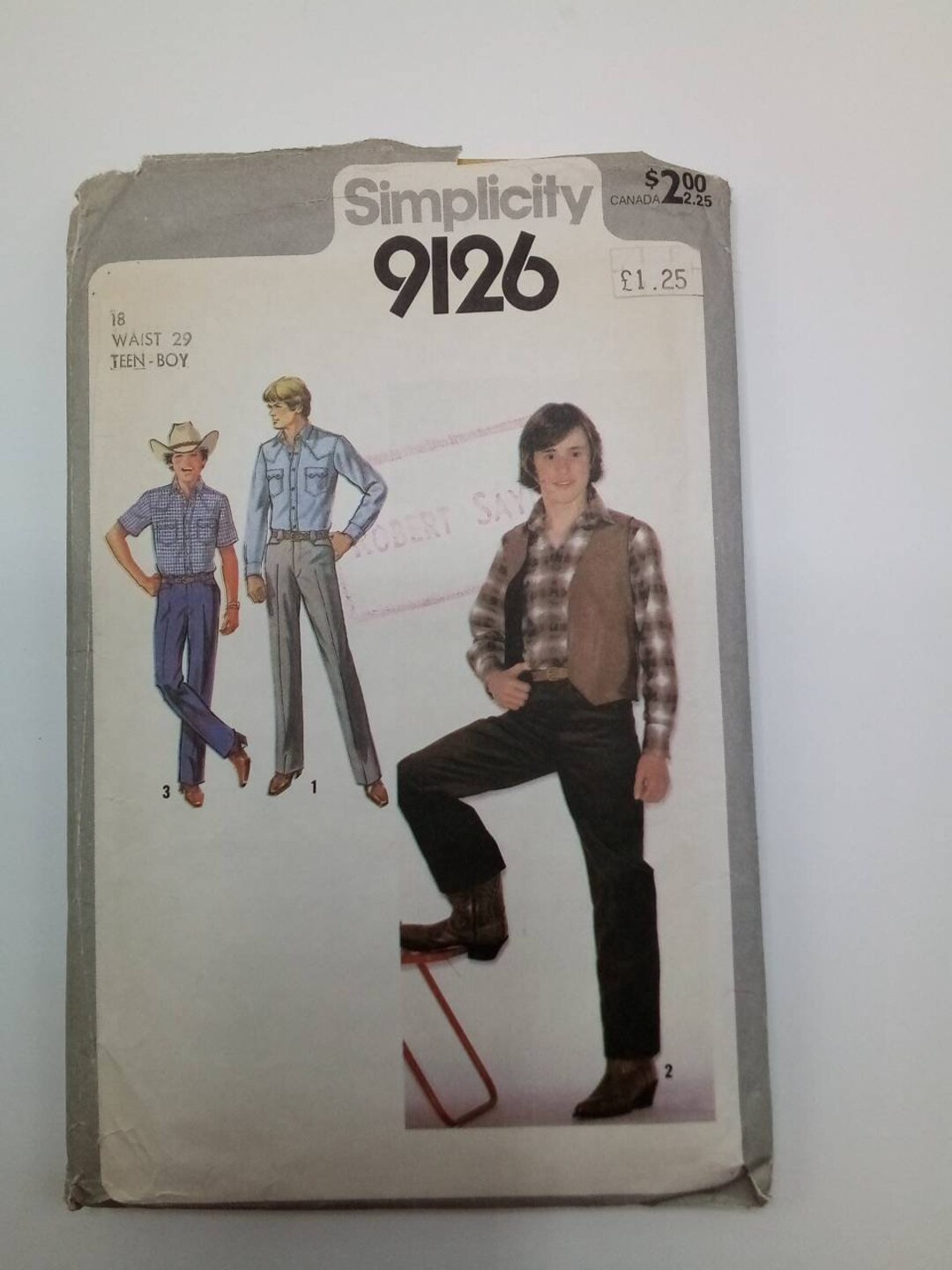 1979 Teen Boys' Shirt, Pants & Vest - 29" Waist - Simplicity 9126 ...