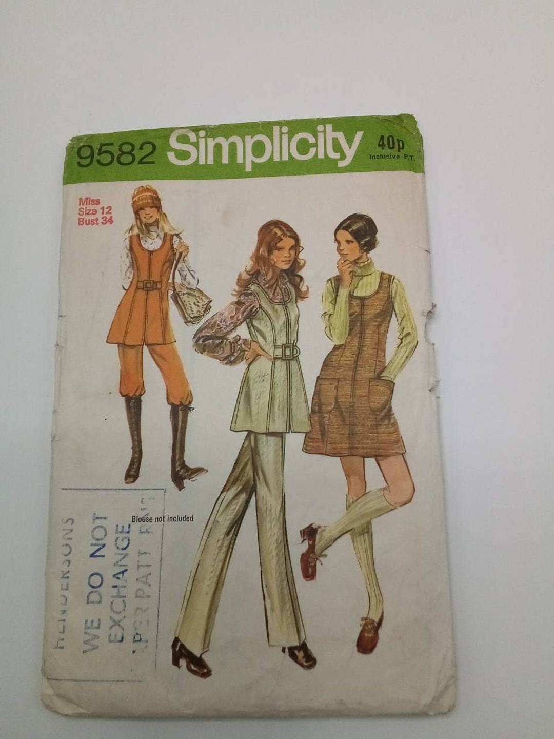 1971 Mini-jumper, Tunic & Pants - 34" Bust - Simplicity 9582 - Vintage ...