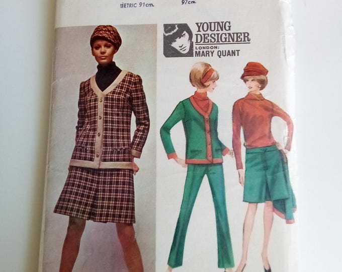 1960s Mary Quant Jacket, Pants, Skirt & Hat - 36" Bust - Butterick 4128 ...