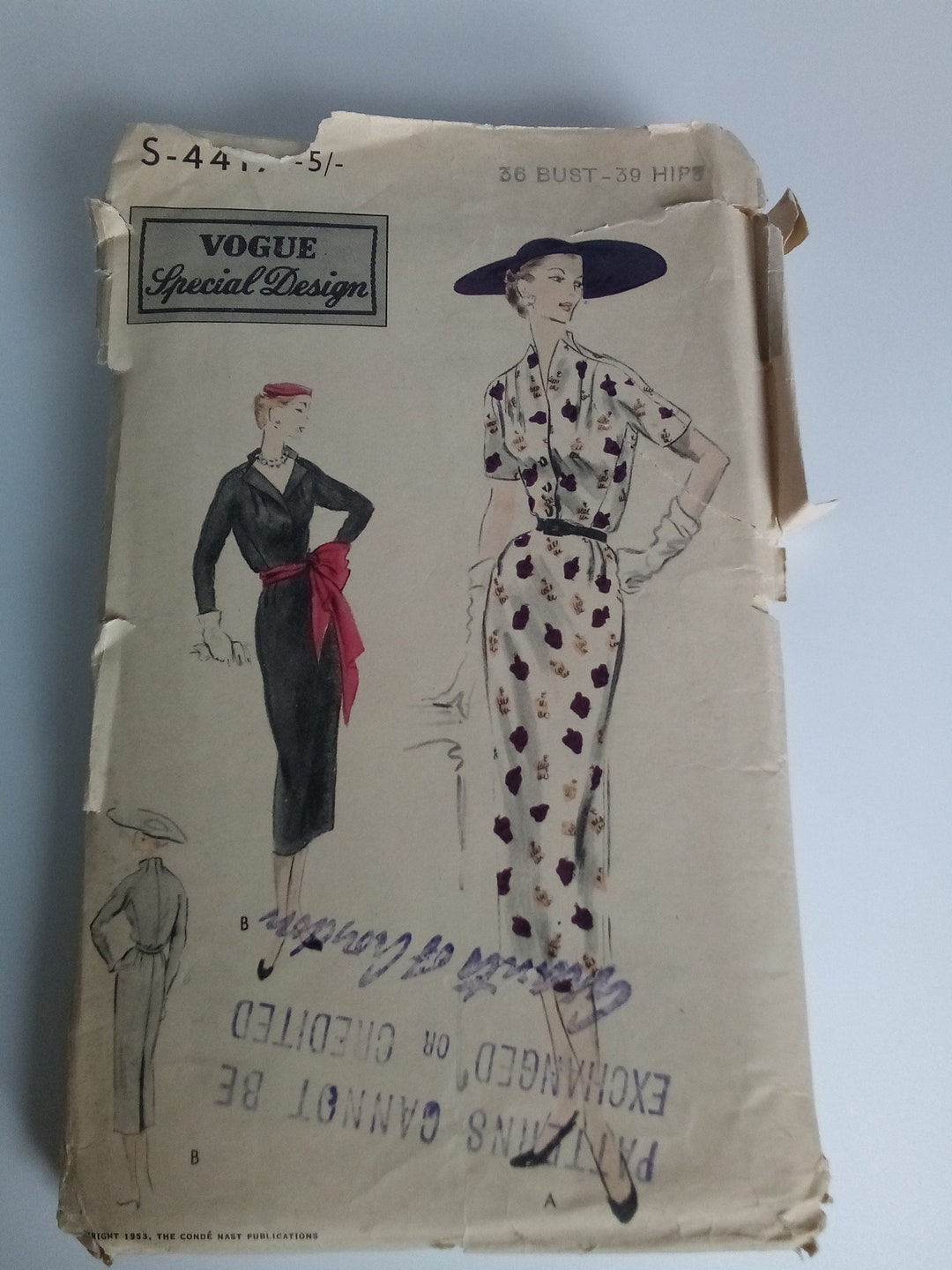 1953 Dress - 36" Bust - Vogue S-4417 - Vintage Sewing Pattern - Etsy