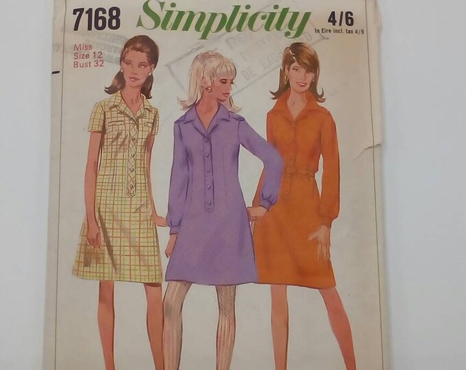 1967 Dress - 32" Bust - Simplicity 7168 - Vintage Sewing Pattern - Etsy