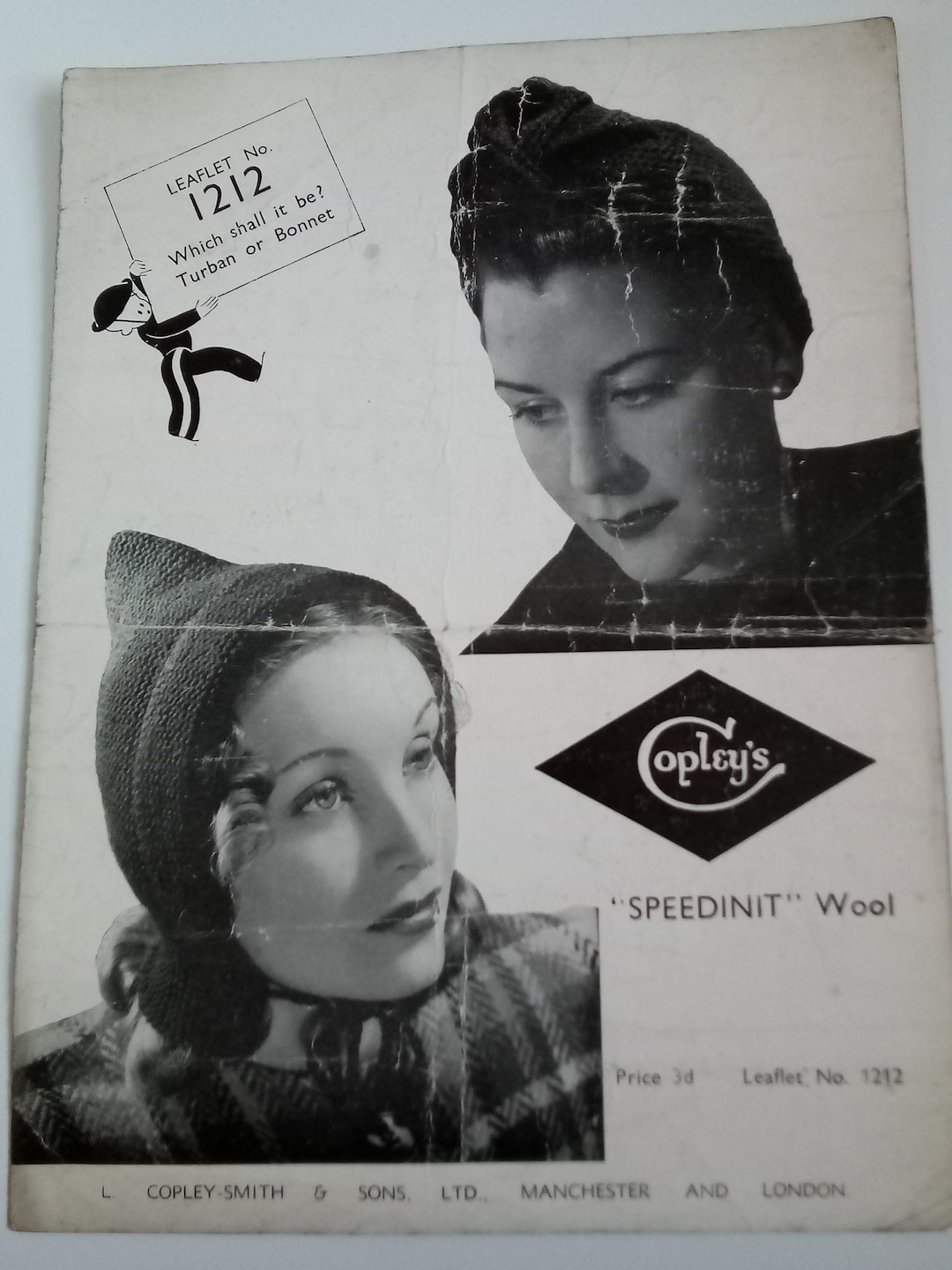 PDF - 1940s Pixie Hood Bonnet & Turban Knitting Pattern - Copley's 1212 ...