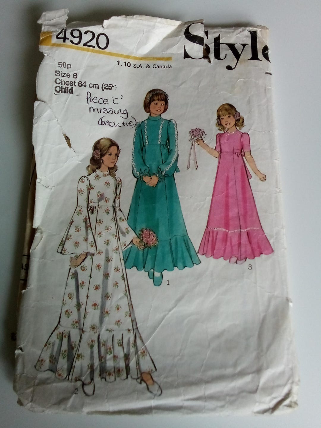 TLC - 1974 Bridesmaid Dress - Age 6 - Style 4920 - Vintage Sewing ...