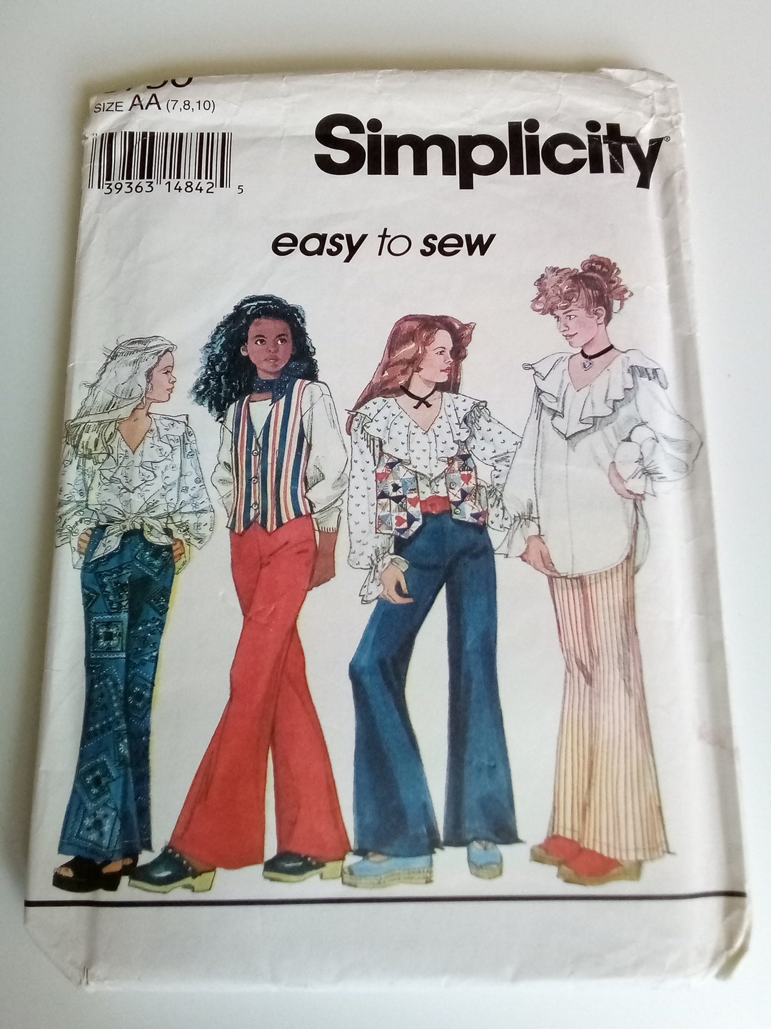 1993 Girls Bell Bottoms, Blouse & Vest Multi-size Simplicity 8750 ...