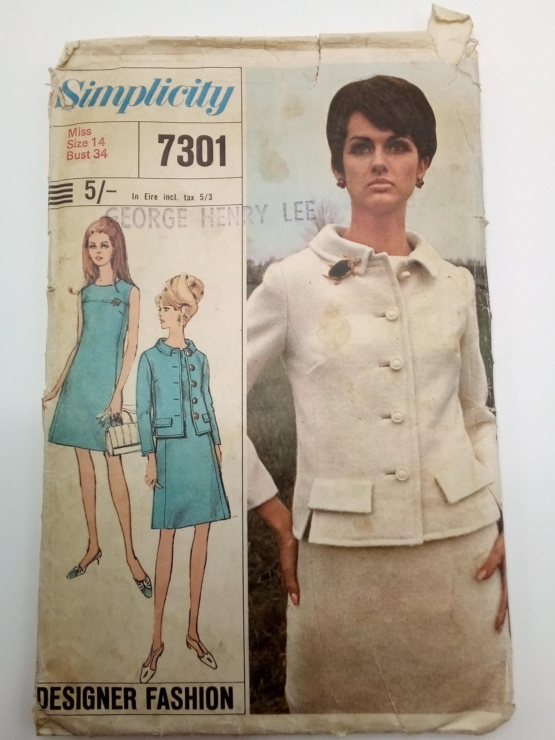 1967 Dress & Jacket 34 Bust Simplicity 7301 Vintage Sewing Pattern - Etsy
