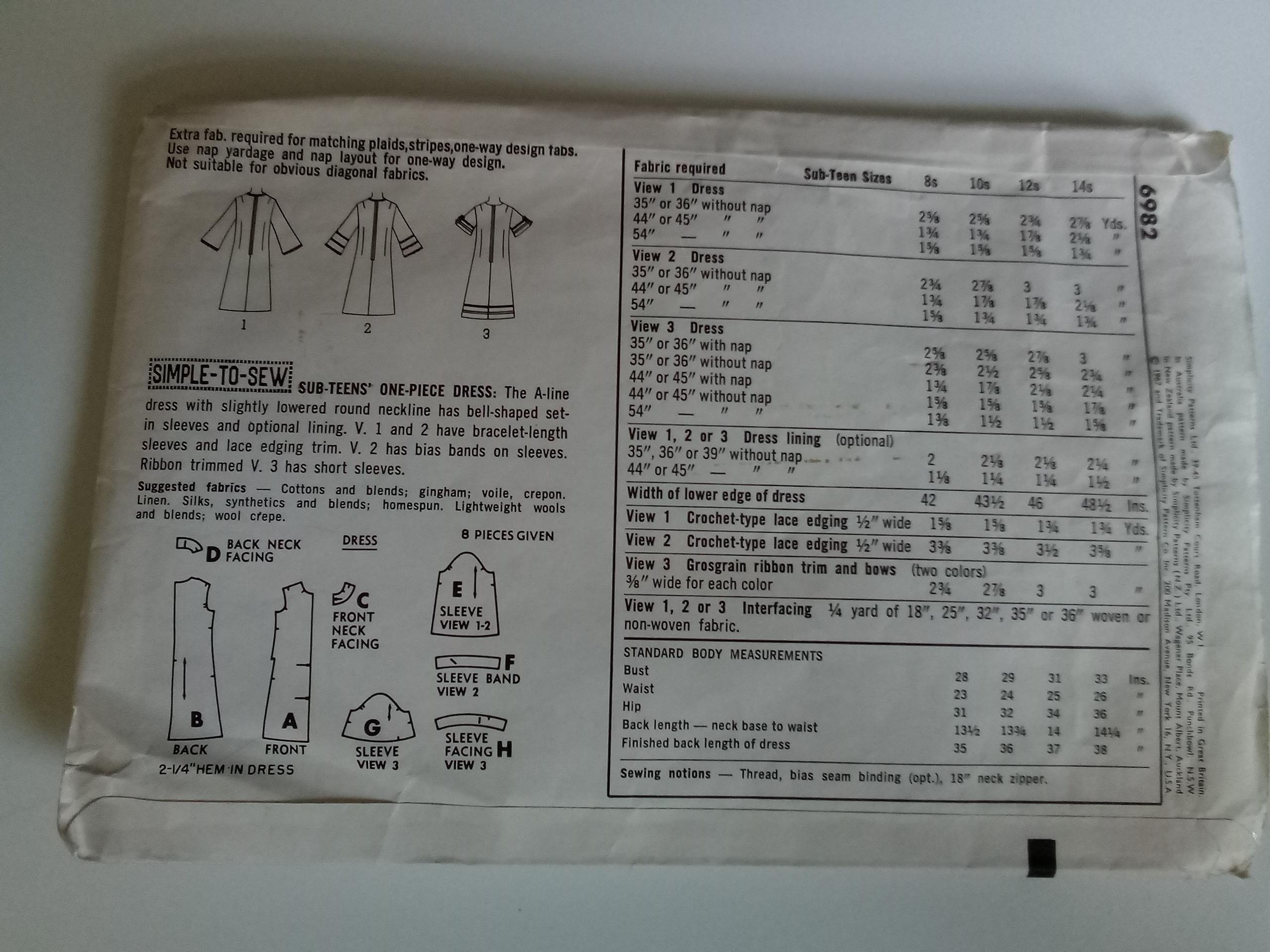 TLC 1967 Teen Dress 33 Bust Simplicity 6982 Vintage Sewing Pattern - Etsy