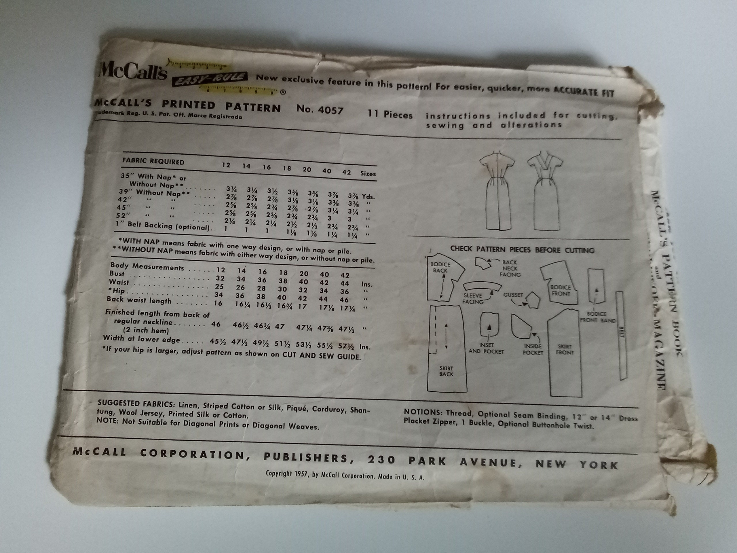TLC 1957 Dress 34 Bust Mccall's 4057 Vintage Sewing Pattern - Etsy