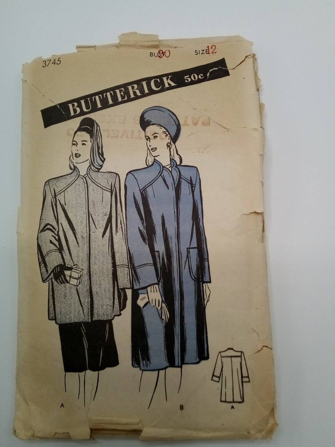 1940s Coat - 30" Bust - Butterick 3745 - Vintage Sewing Pattern - Etsy