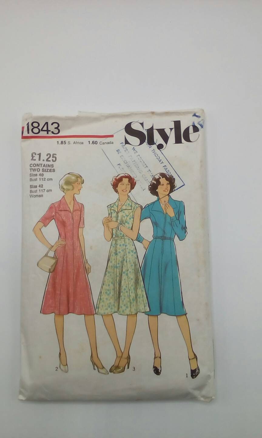 Sewing & Fiber 40 & 42 Bust Style 1843 1977 Dress Vintage Sewing ...