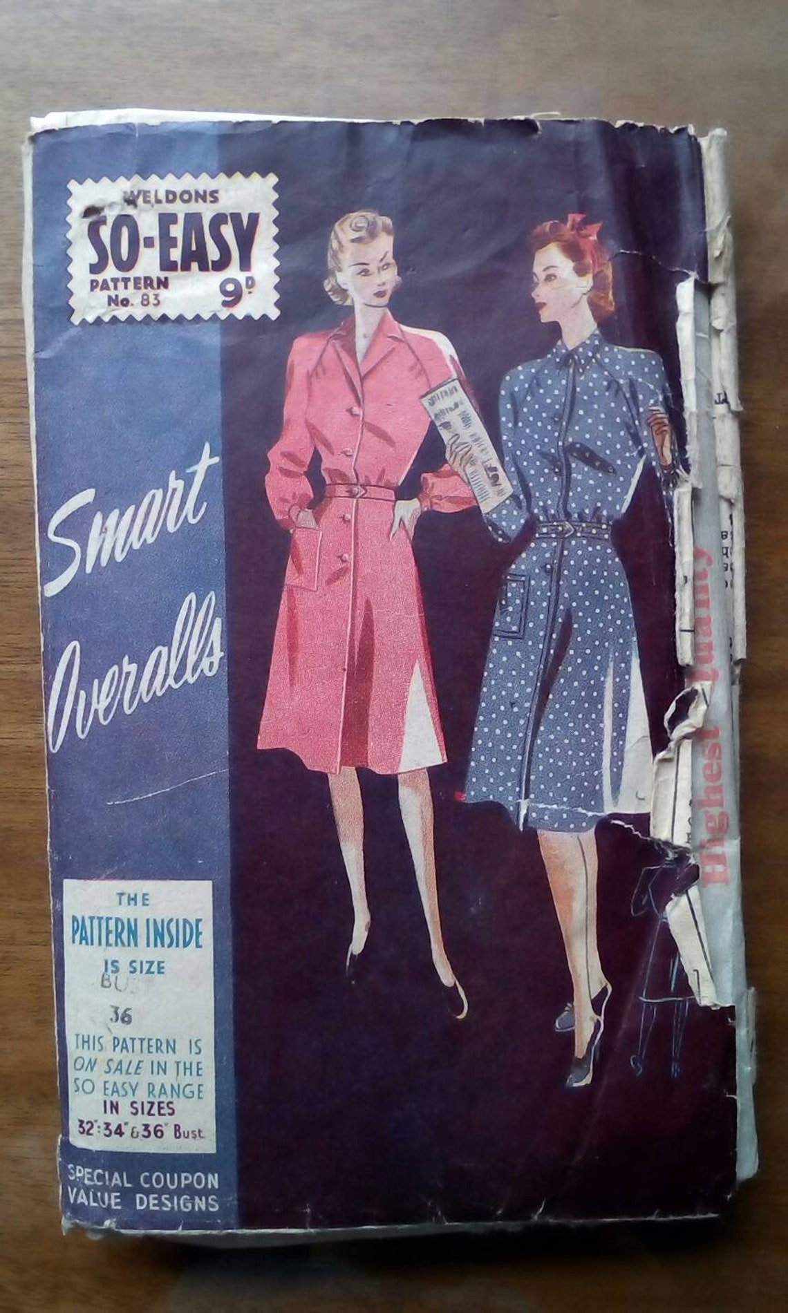 1940s Smart Overalls - 36" Bust - Weldons so Easy 83 - Vintage Sewing ...