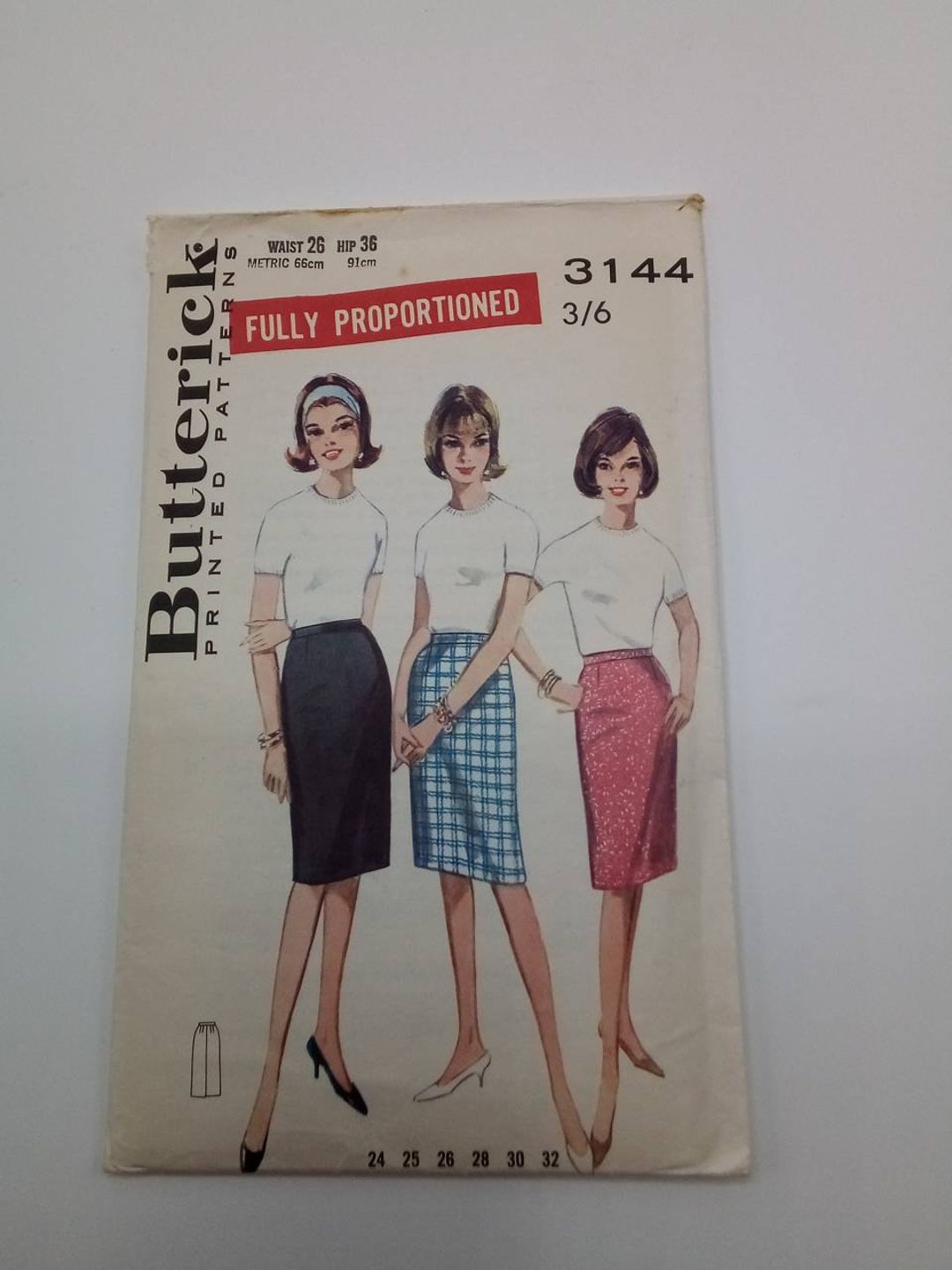 1960s Proportioned Skirt - 26" Waist - Butterick 3144 - Vintage Sewing ...