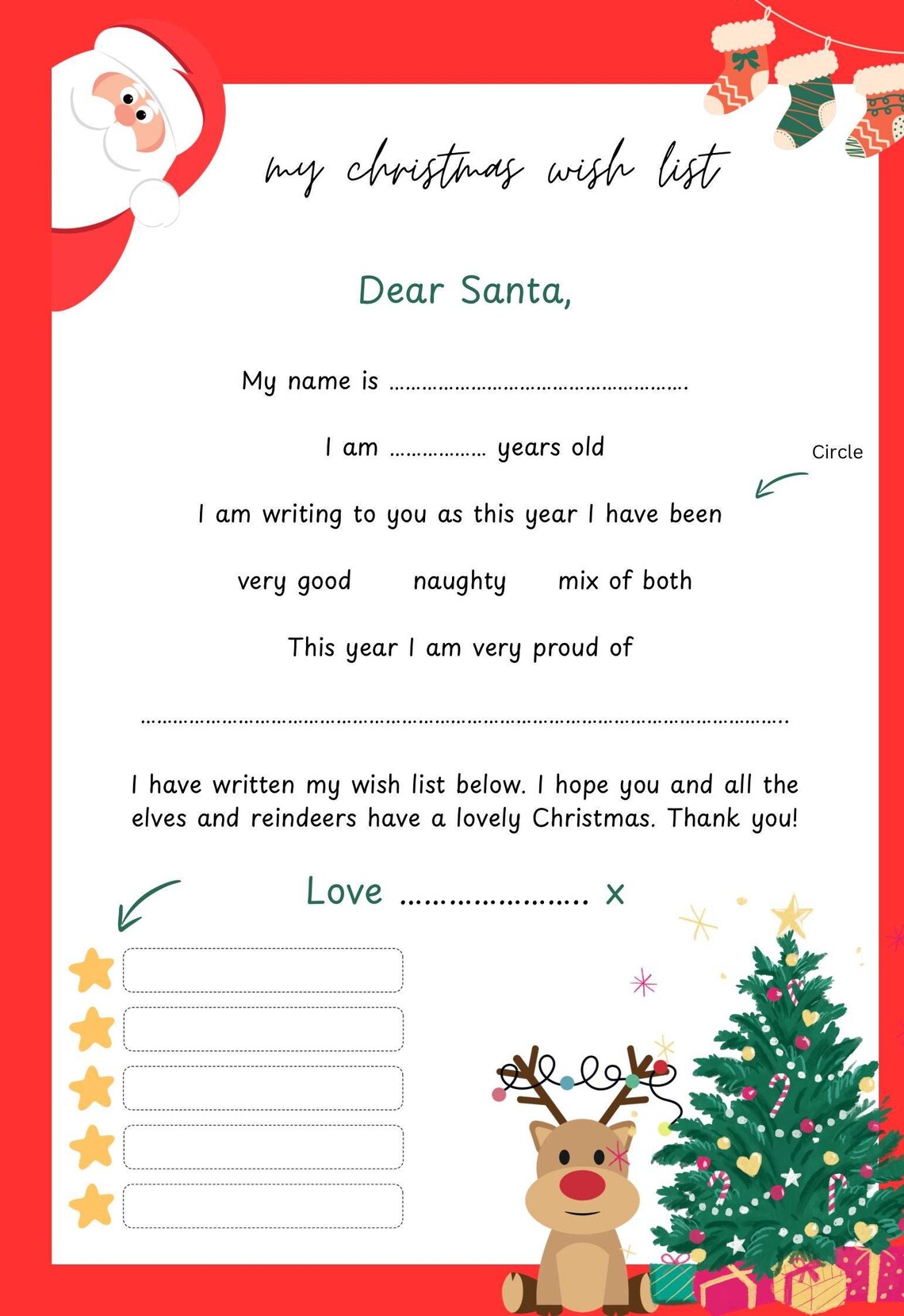 Santa's Little Helper: Printable Wish List Template - Etsy