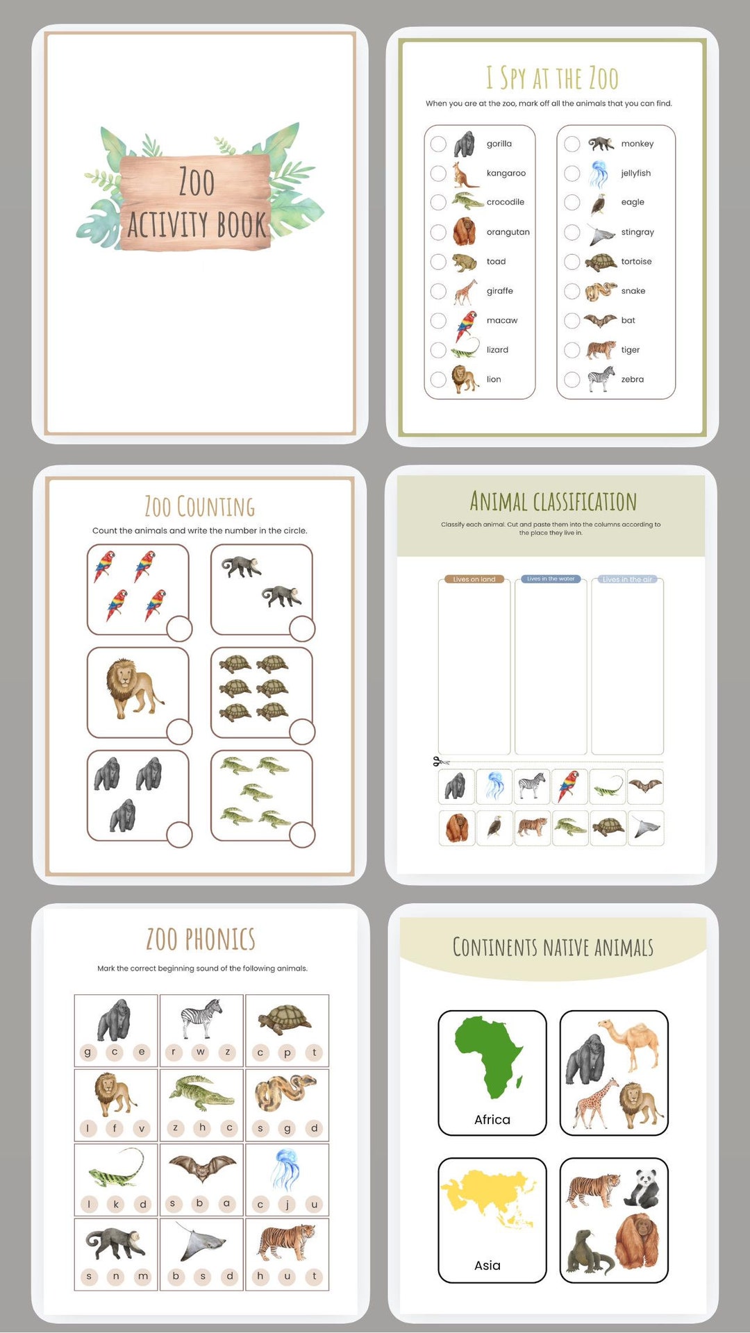 Zoo Printable Activity, Preschool Printable, Kindergarten Printable ...
