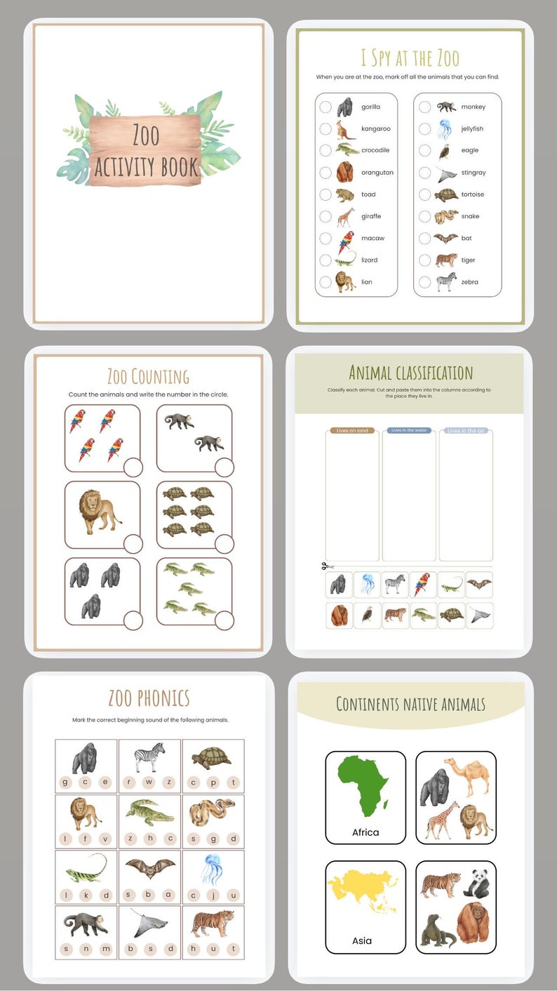Zoo Printable Activity, Preschool Printable, Kindergarten Printable ...