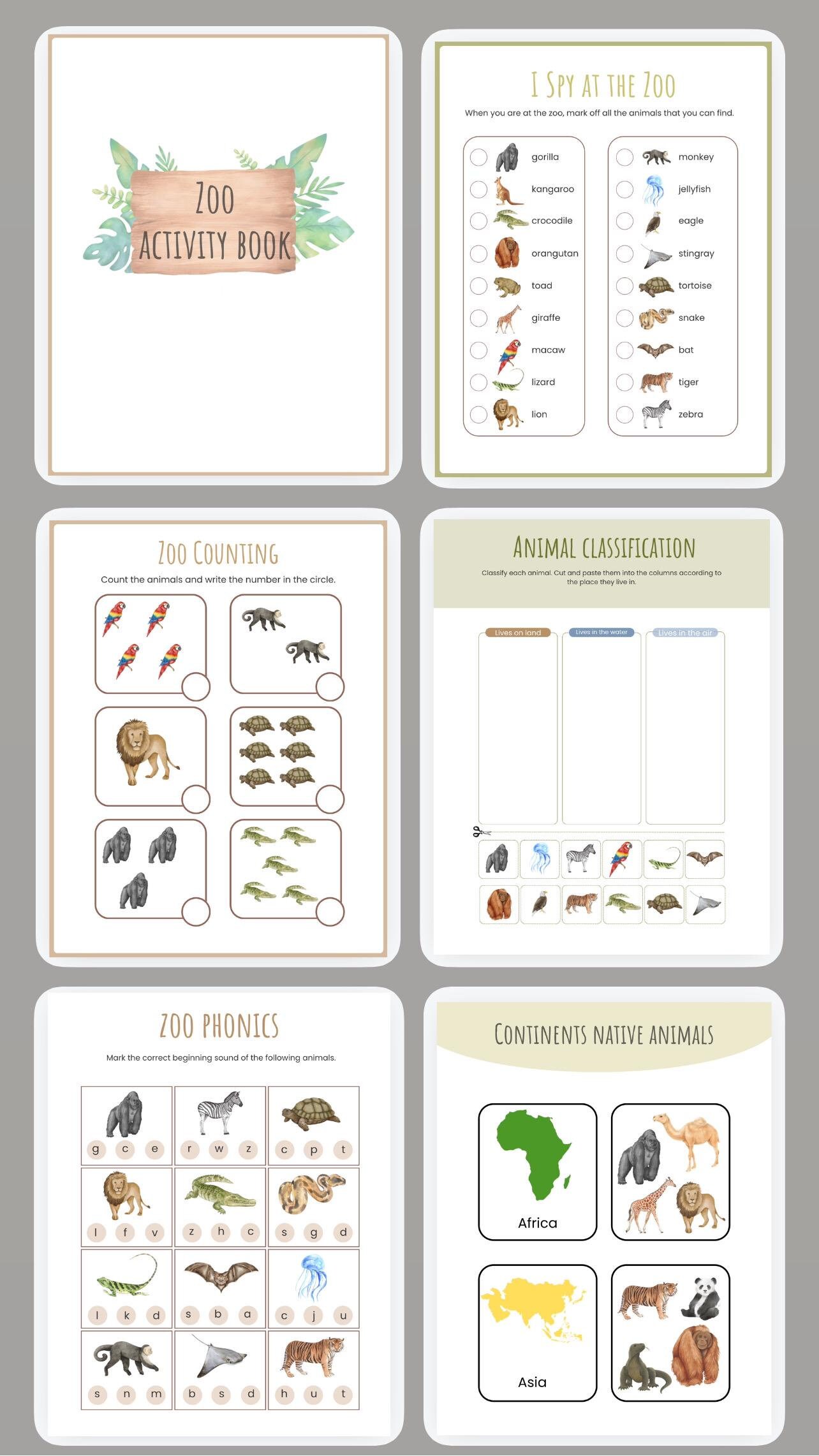 Zoo Printable Activity, Preschool Printable, Kindergarten Printable ...