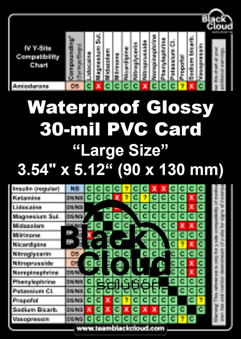 IV Medication Y-site Compatibility Chart - Waterproof Glossy PVC Quick ...