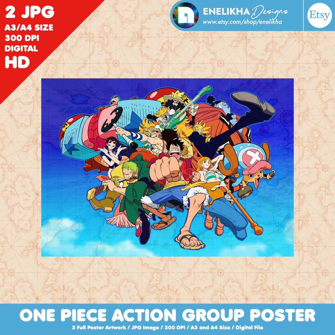 One Piece Action Pose Group Poster JPG Artwork | A3 and A4 Size HD ...