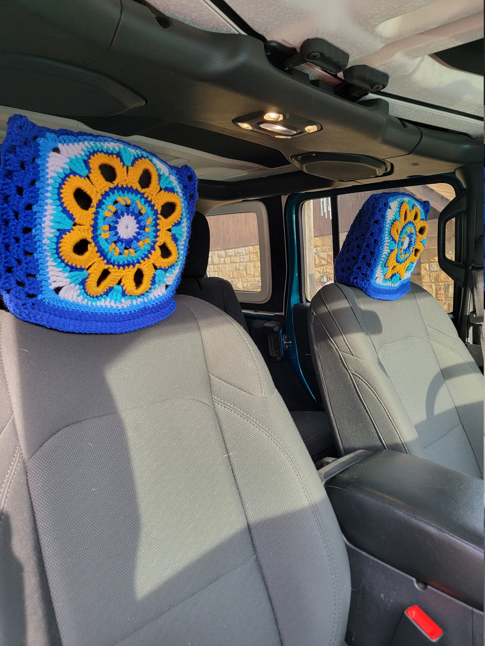 Sunny Flower Crochet Headrest Covers - Etsy