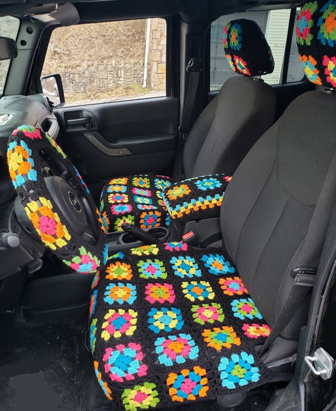 Granny Square Crochet Headrest Covers - Etsy