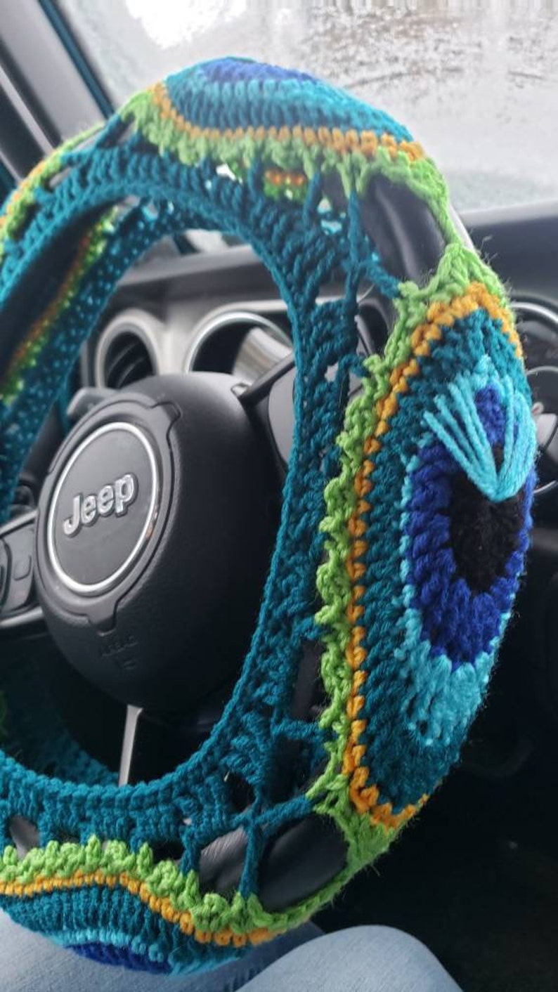 Peacock Feather Crochet Steering Wheel Cover - Etsy