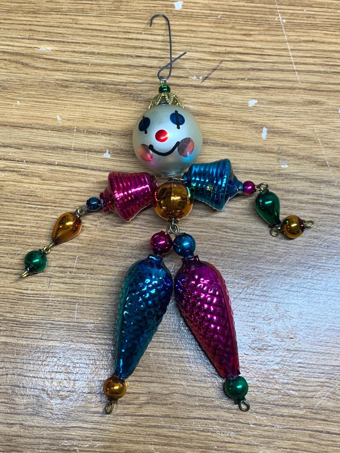 Rare Wiggle Man Glass Ornament With Beads / Blue and Dark Pink - Etsy