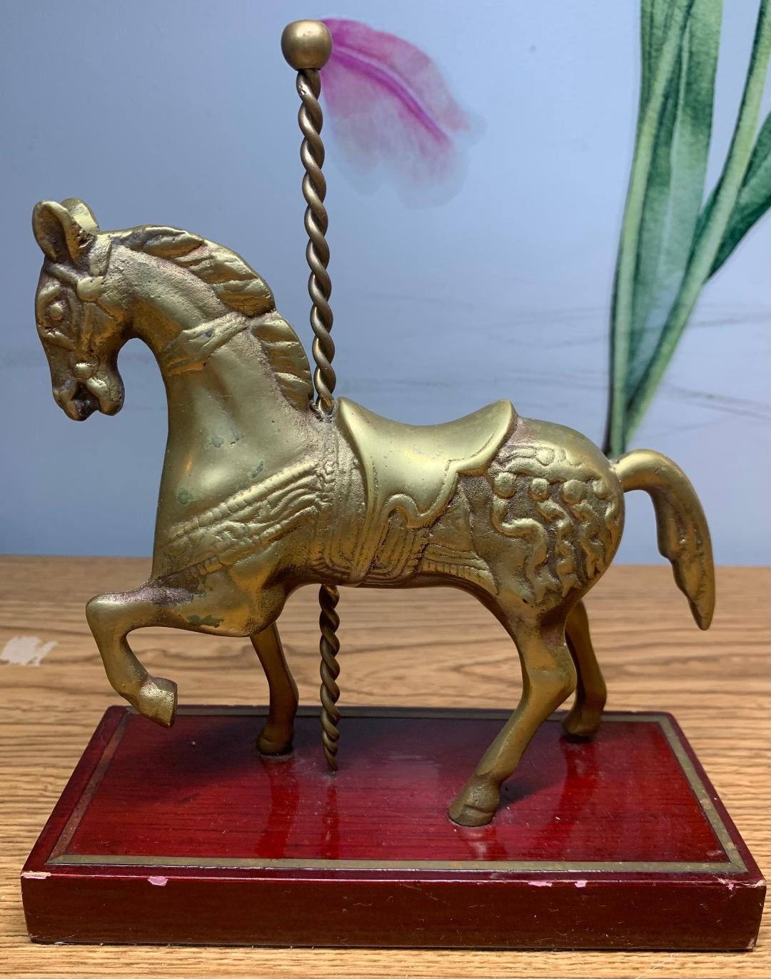 Vintage Brass Carousel Horse Figurine Solid Wood Base - Etsy