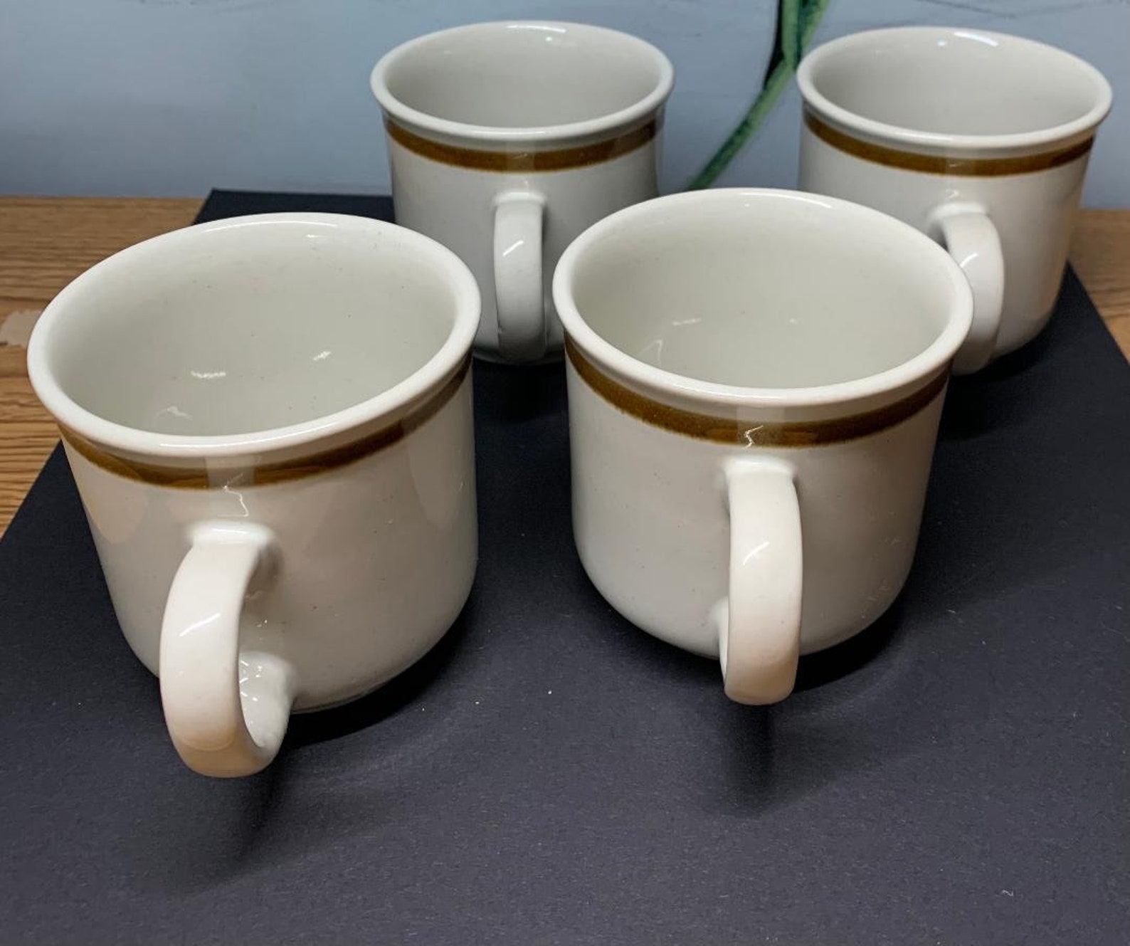 Set of 4 Genuine Stoneware Coffee Mugs / Japan / Brown Stripe - Etsy