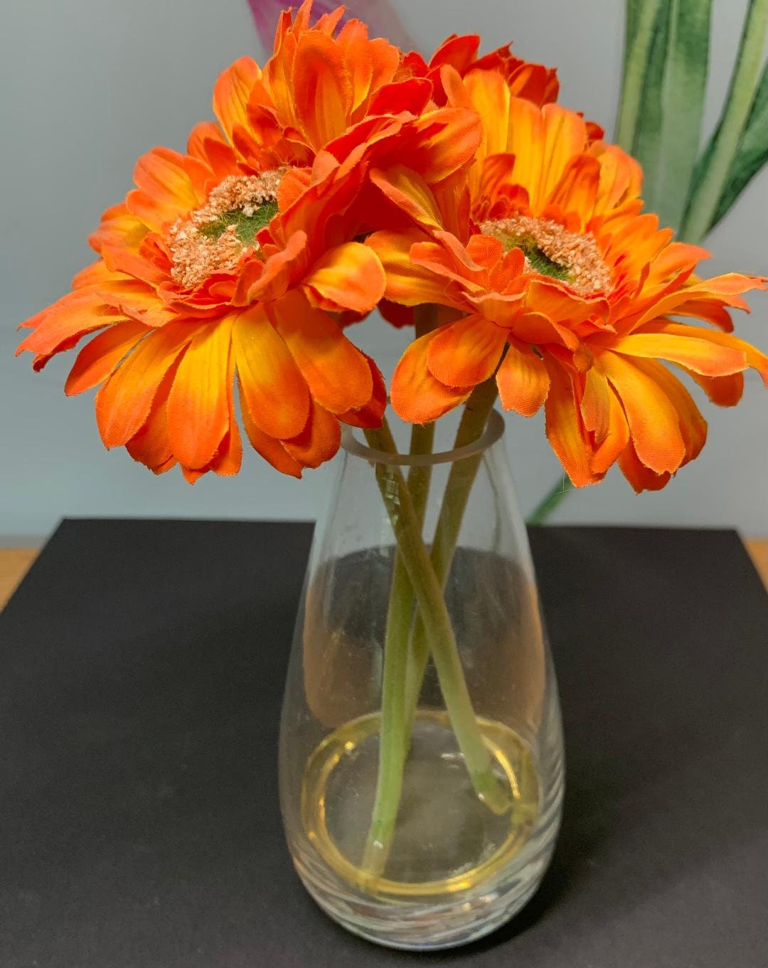 Artificial Orange Flowers in Glass Vase With Resin Fake Water - Etsy
