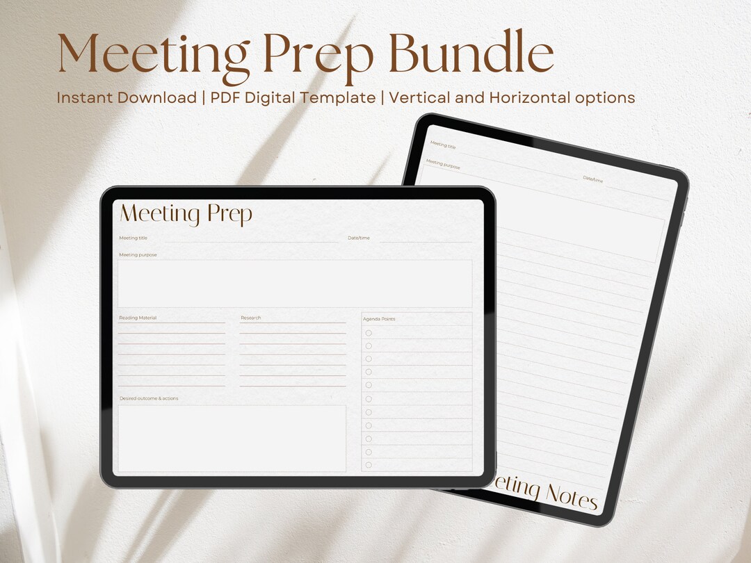 Meeting Prep Template Note Taking for Business Meetings Agenda Setting ...