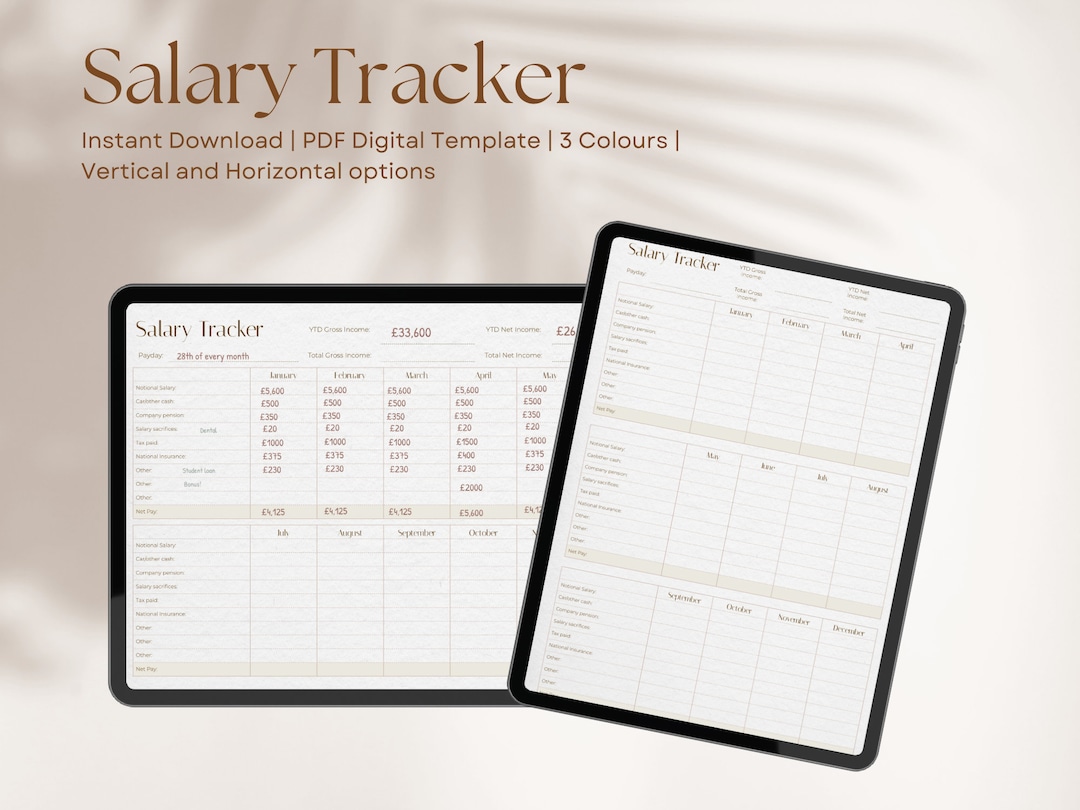 Salary Tracking Digital Template Instant Download Income Log for ...