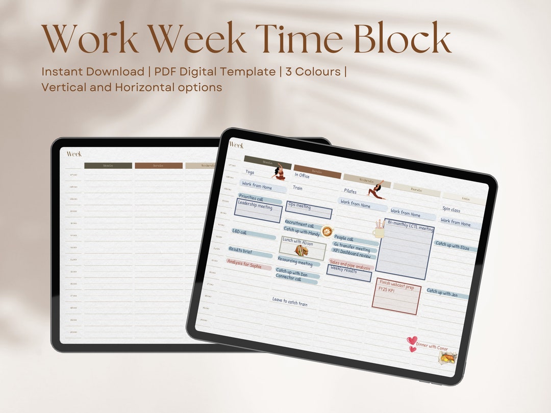 Work Week Time Blocking Planner for Meeting Planning Activity Tracker ...