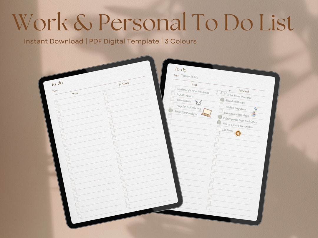 To Do List for Work Home Checklist Digital Template Productivity Tick ...