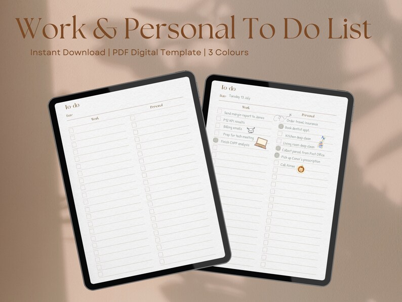 To Do List for Work Home Checklist Digital Template Productivity Tick ...
