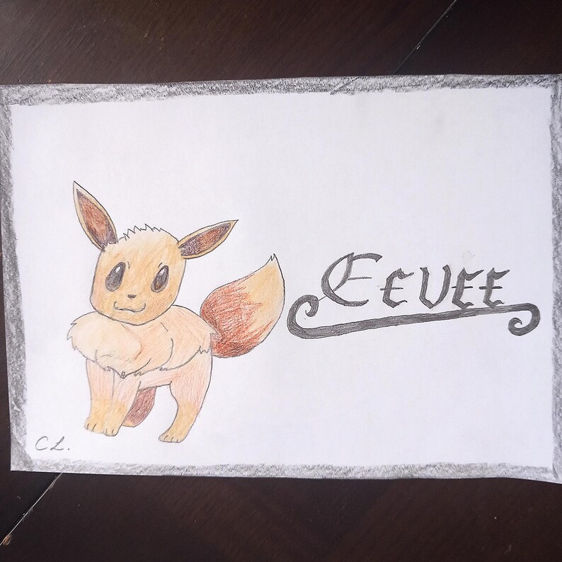Cute Eevee Pokemon Art Hand Drawn in Graphite and Coloured Pencil ...