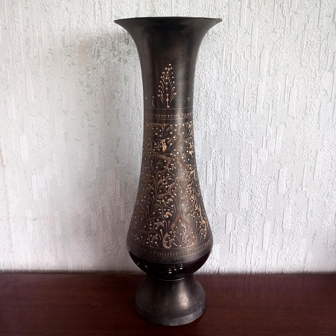 Elegant Engraved Brass Vase- Solid Metal | Vintage Insular Art Inspired ...