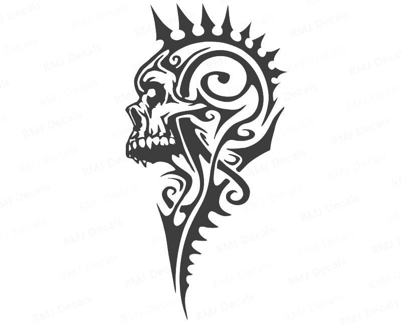 Skull Decal, Vinyl Skull Decal, Tribal Skull Car Window Sticker, Vinyl ...