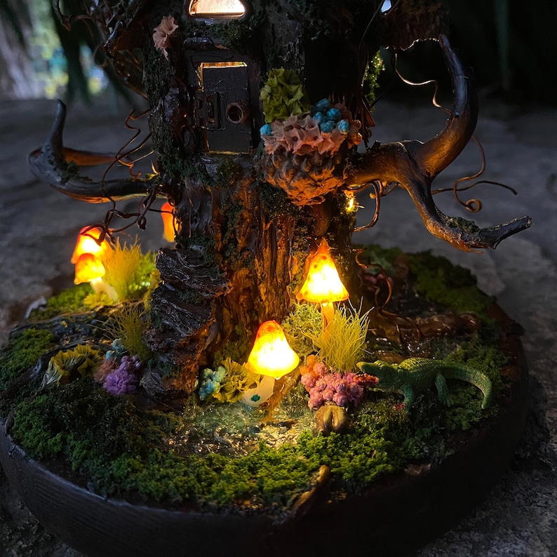 Handmade Light up Fairy House, Tree Stump Fairy House, Wizard Lamp ...