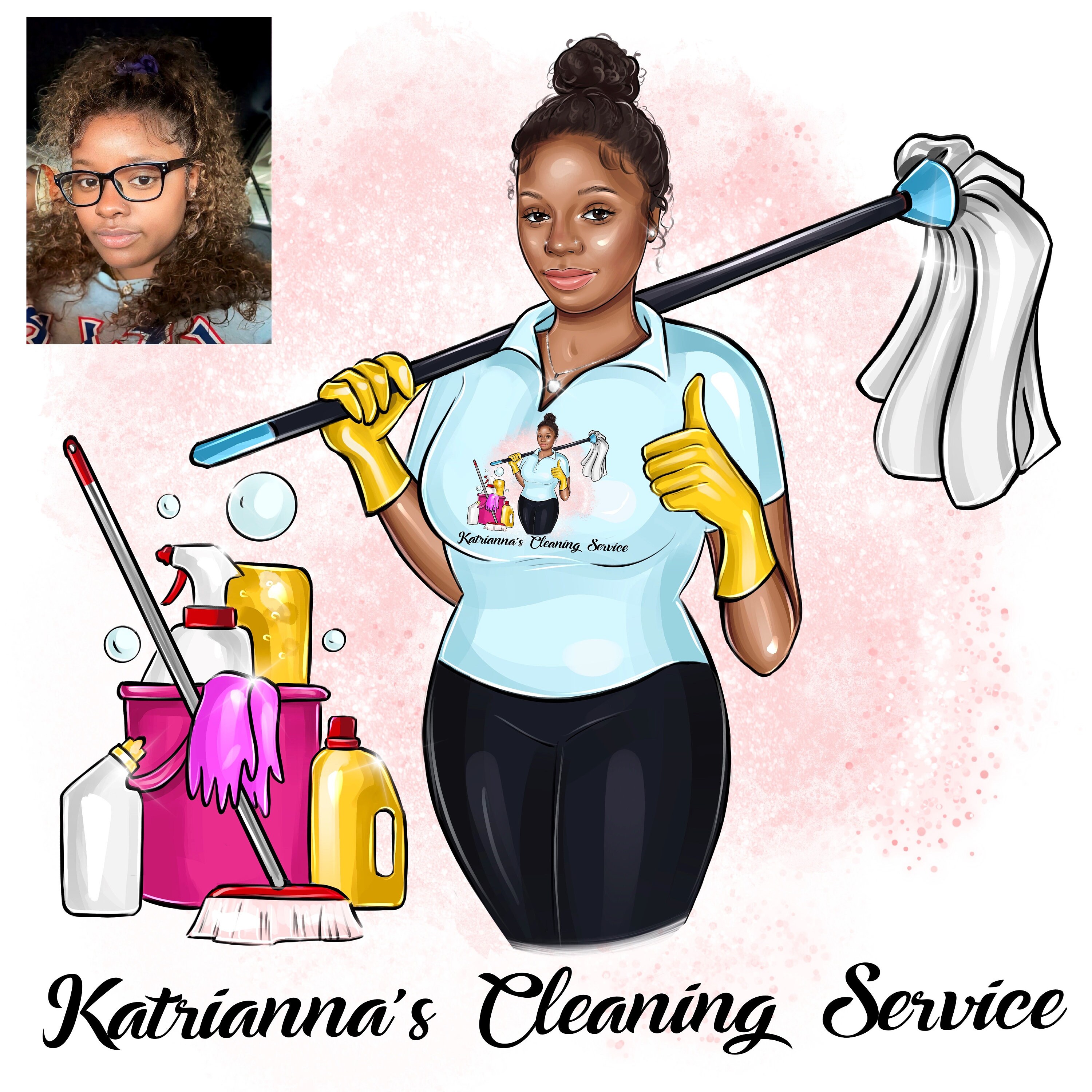 Cartoon Logo, Cleaning Service Logo, Custom Portrait, Cleaning Business ...