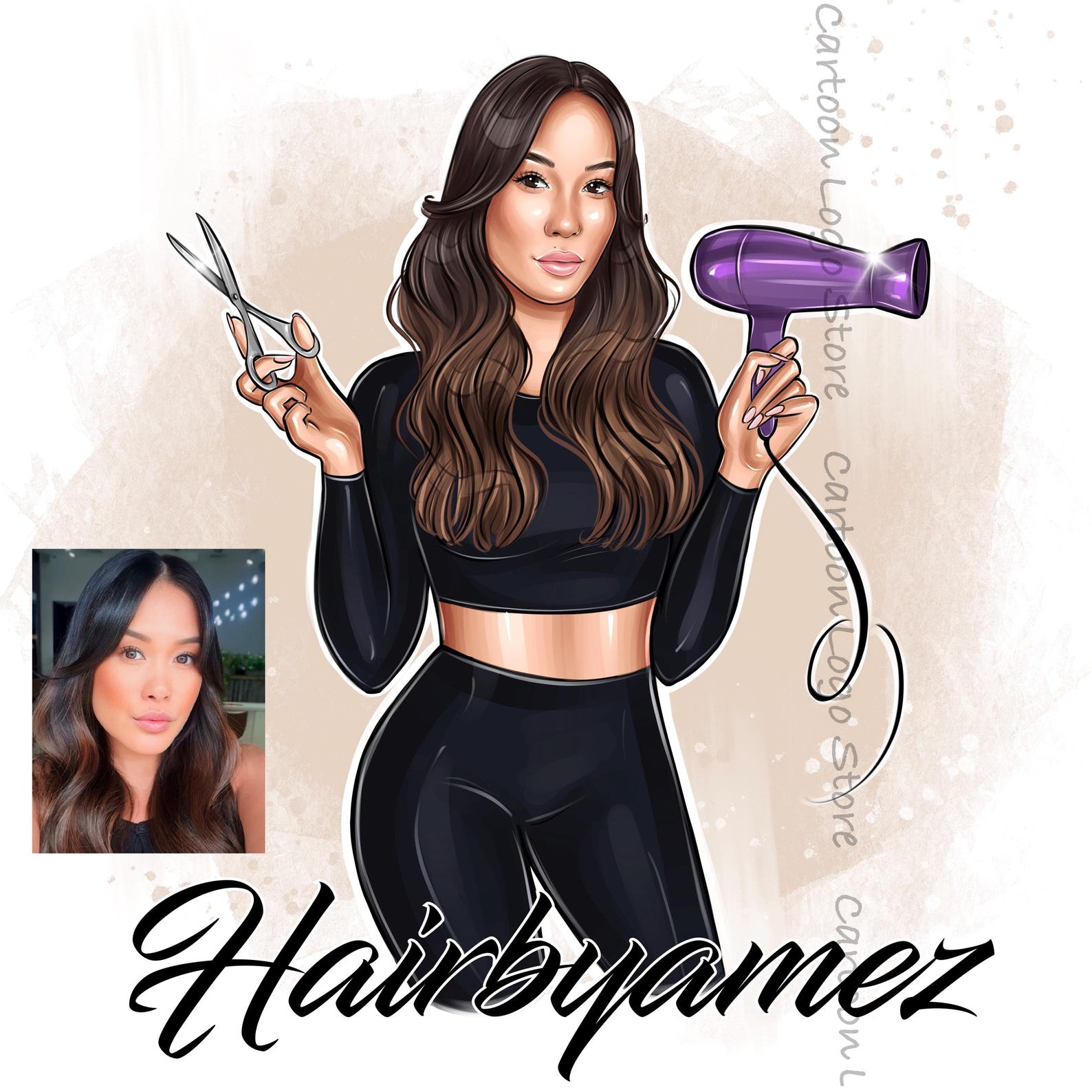 Hair Extensions Logo, Cartoon Logo Portrait, Hair Stylist Logo ...