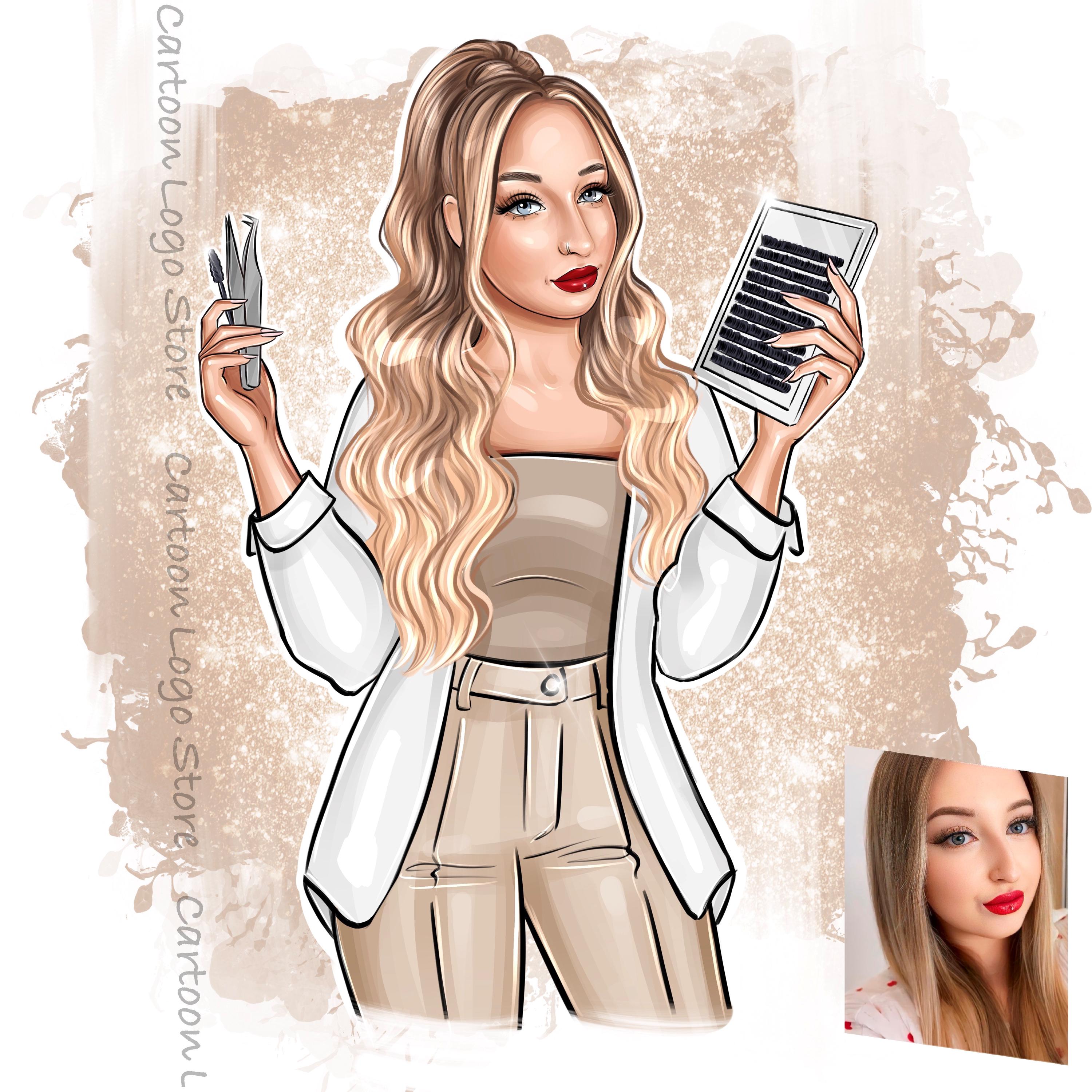 Hair Extensions Logo, Cartoon Logo Portrait, Hair Stylist Logo ...