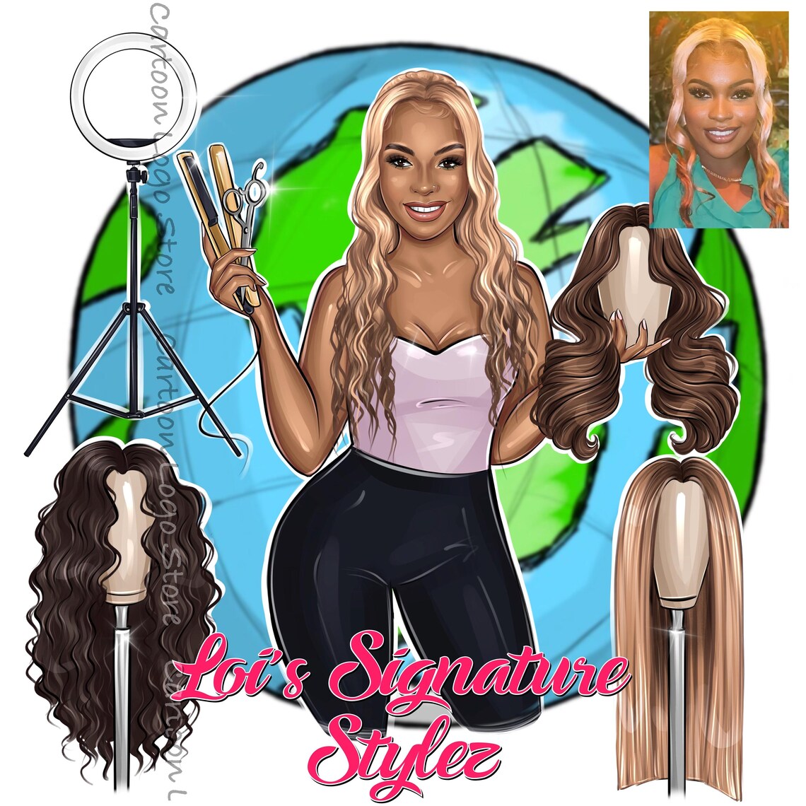 Hair Extensions Logo, Cartoon Logo Portrait, Hair Stylist Logo ...