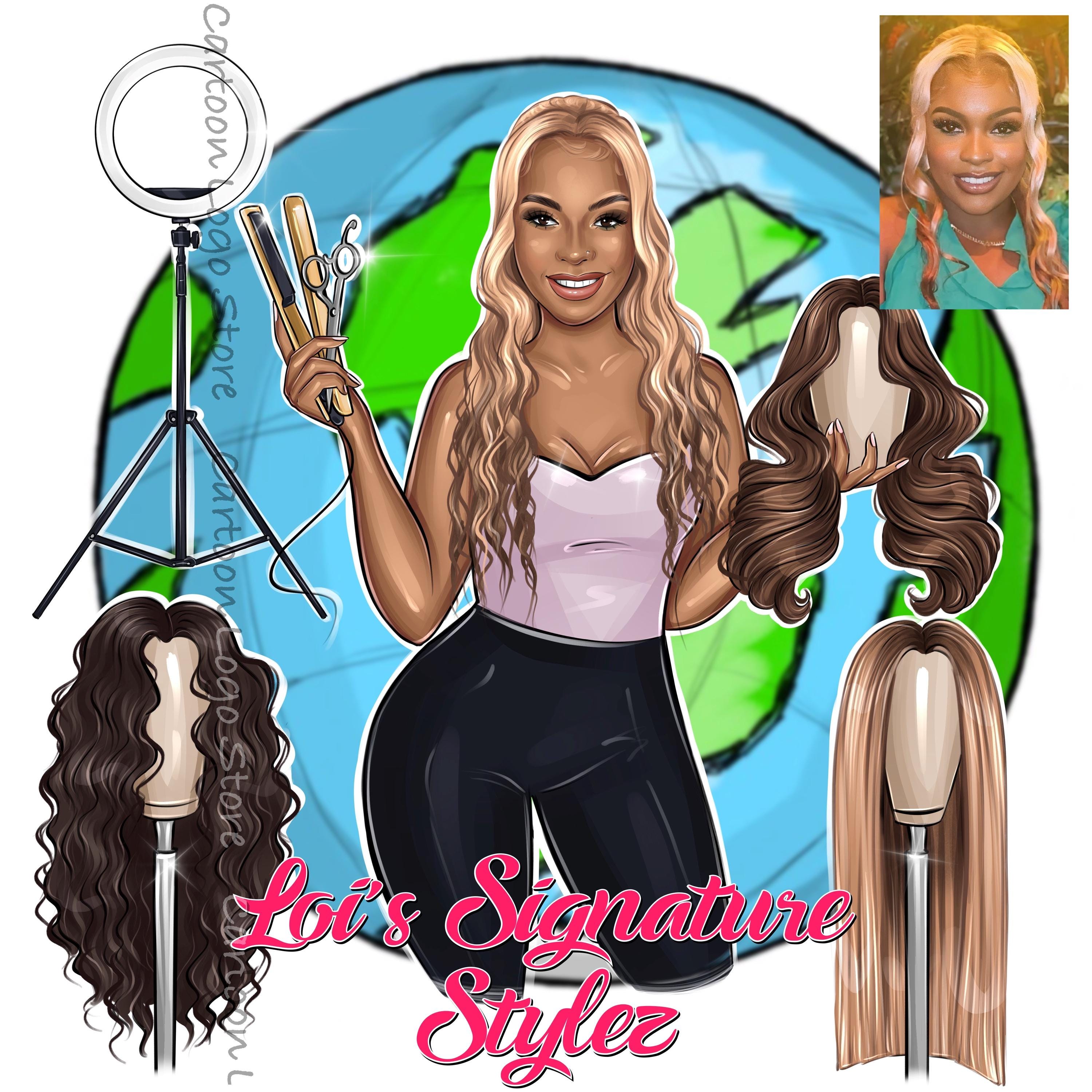 Hair Extensions Logo, Cartoon Logo Portrait, Hair Stylist Logo ...